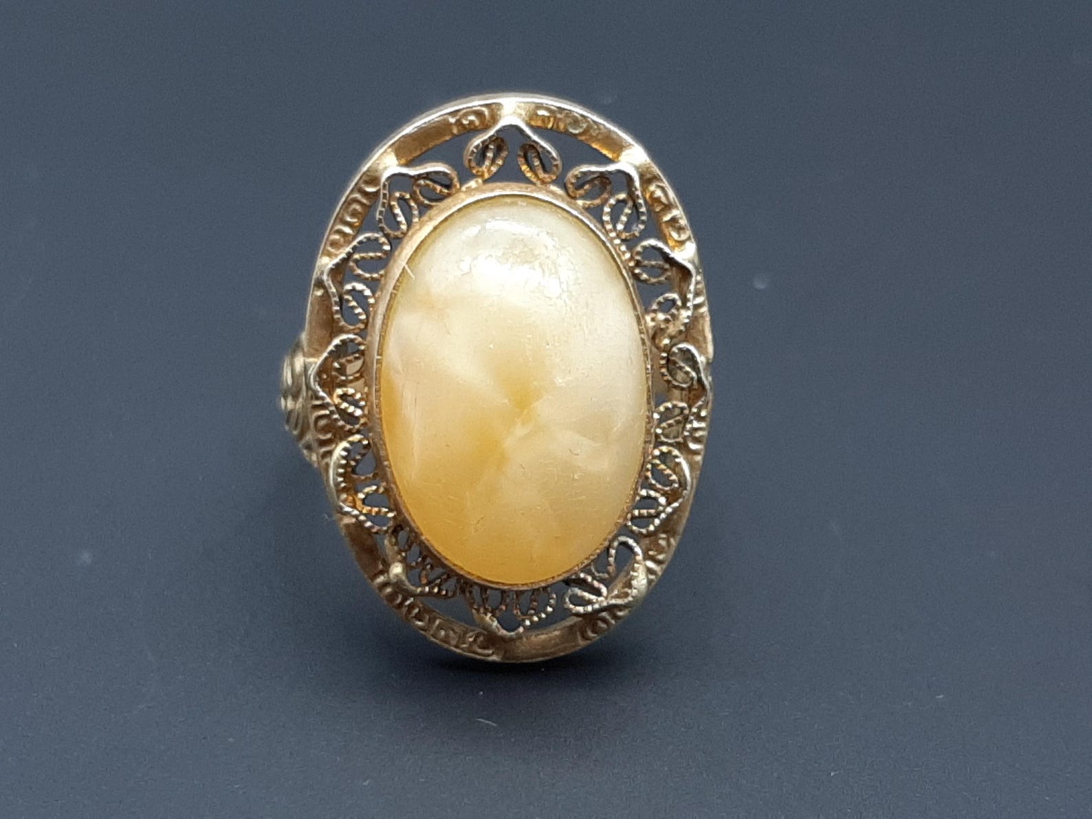 Antique 1930s Czech Oval Marble Ring Size N - Etsy