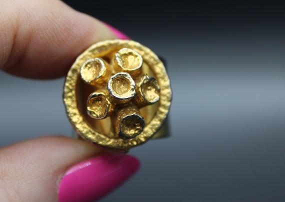 Vintage 1970s Brutalist Ring Jacob Hull, Silver/Gold-… - Gem