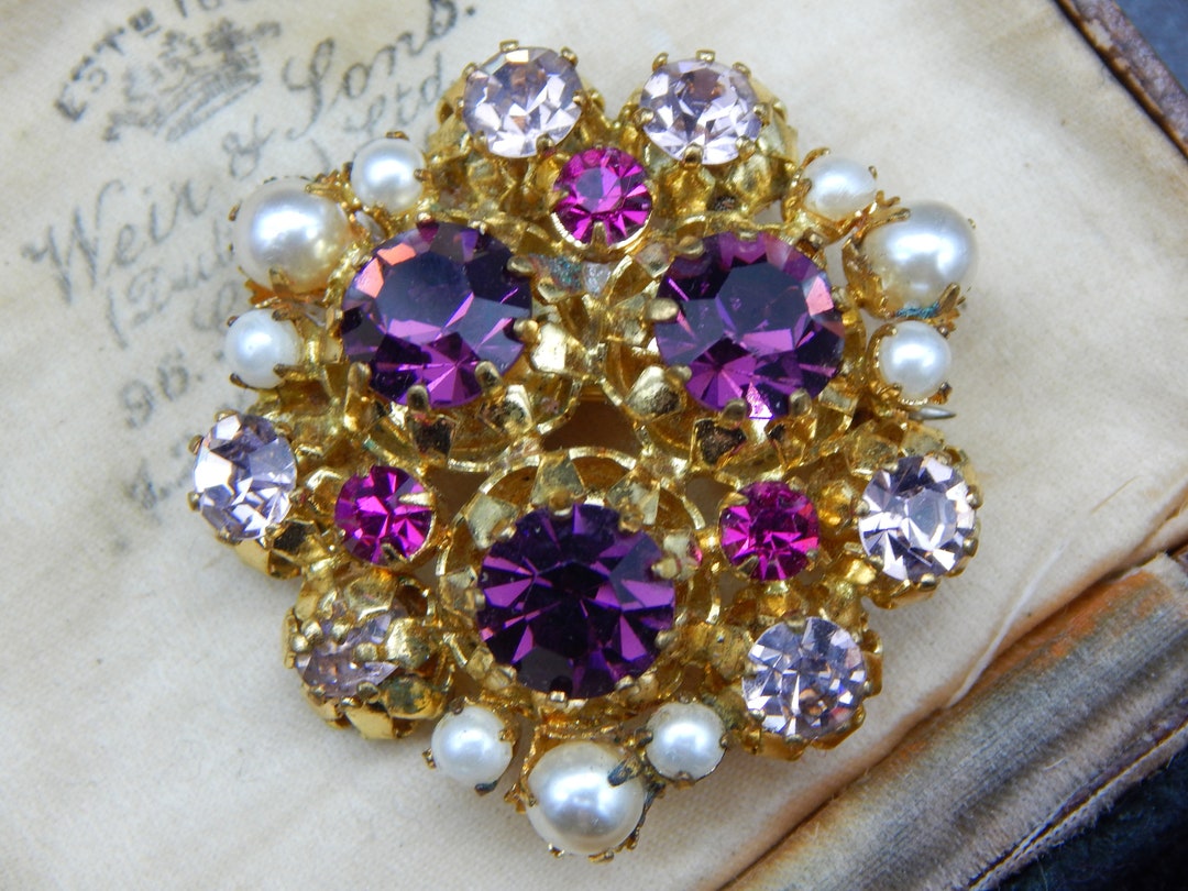 Beautiful Vintage Early 1950s Diamante & Pearl Brooch - Etsy
