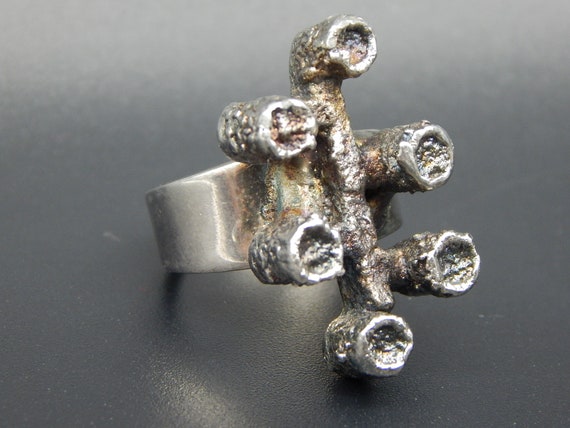 Brutalist 1970s Jacob Hull, Ring Silver-Plated Modern… - Gem