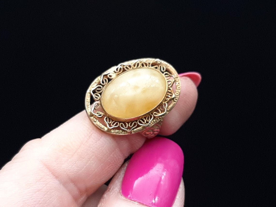 Antique 1930s Czech Oval Marble Ring Size N - Etsy