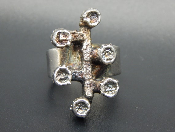Brutalist 1970s Jacob Hull, Ring Silver-Plated Modern… - Gem