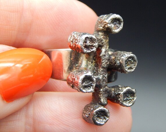 Brutalist 1970s Jacob Hull, Ring Silver-Plated Modern… - Gem