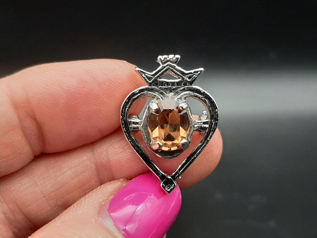 Vintage 1950s Scottish Heart Shaped Silver Tone and Paste Brooch - Etsy