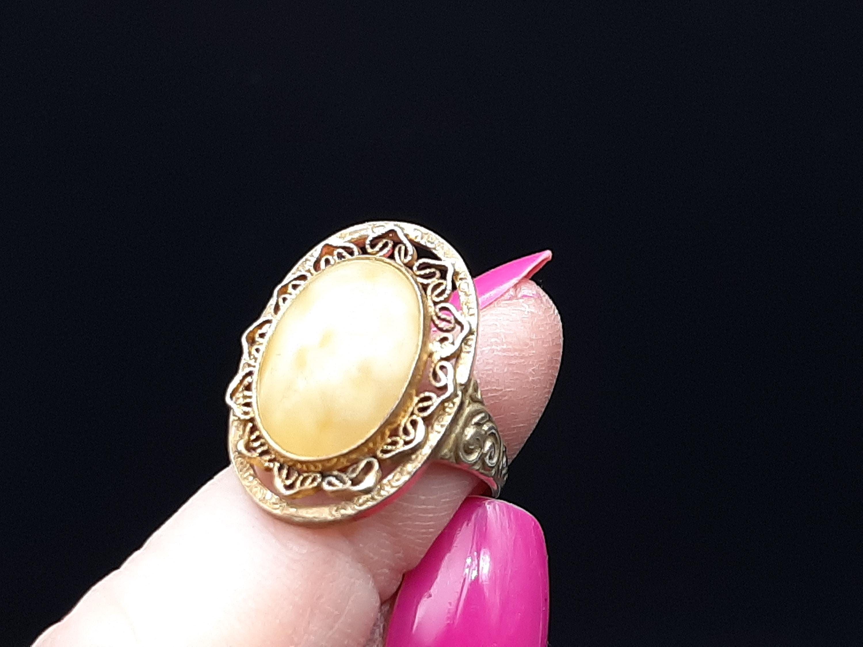 Antique 1930s Czech Oval Marble Ring Size N - Etsy