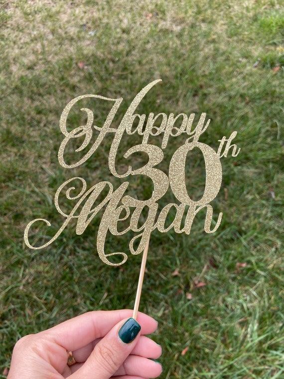 Happy 30th Birthday Custom Name Glitter Cake Topper | Etsy