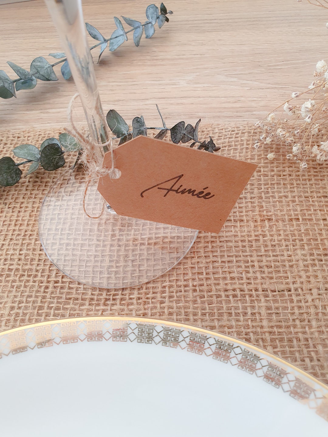 Personalized Place Card Label in Rustic Kraft Paper for Boho Wedding ...