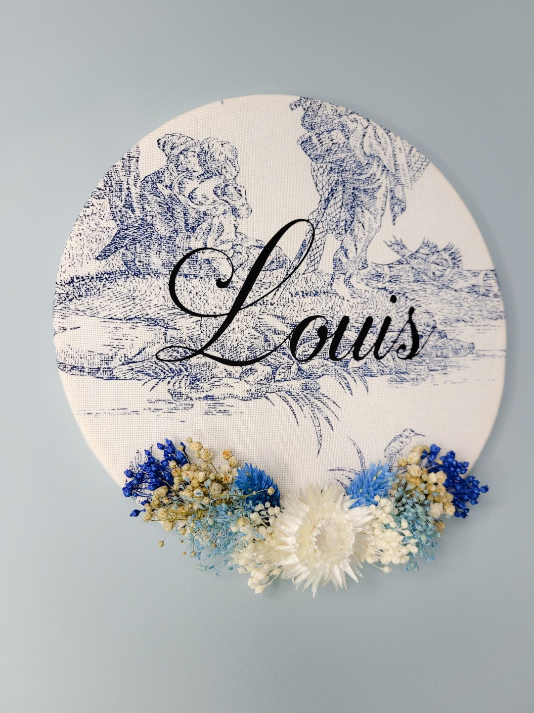Personalized Boho Baby Toile De Jouy Decoration - Crown Drum With Dried ...