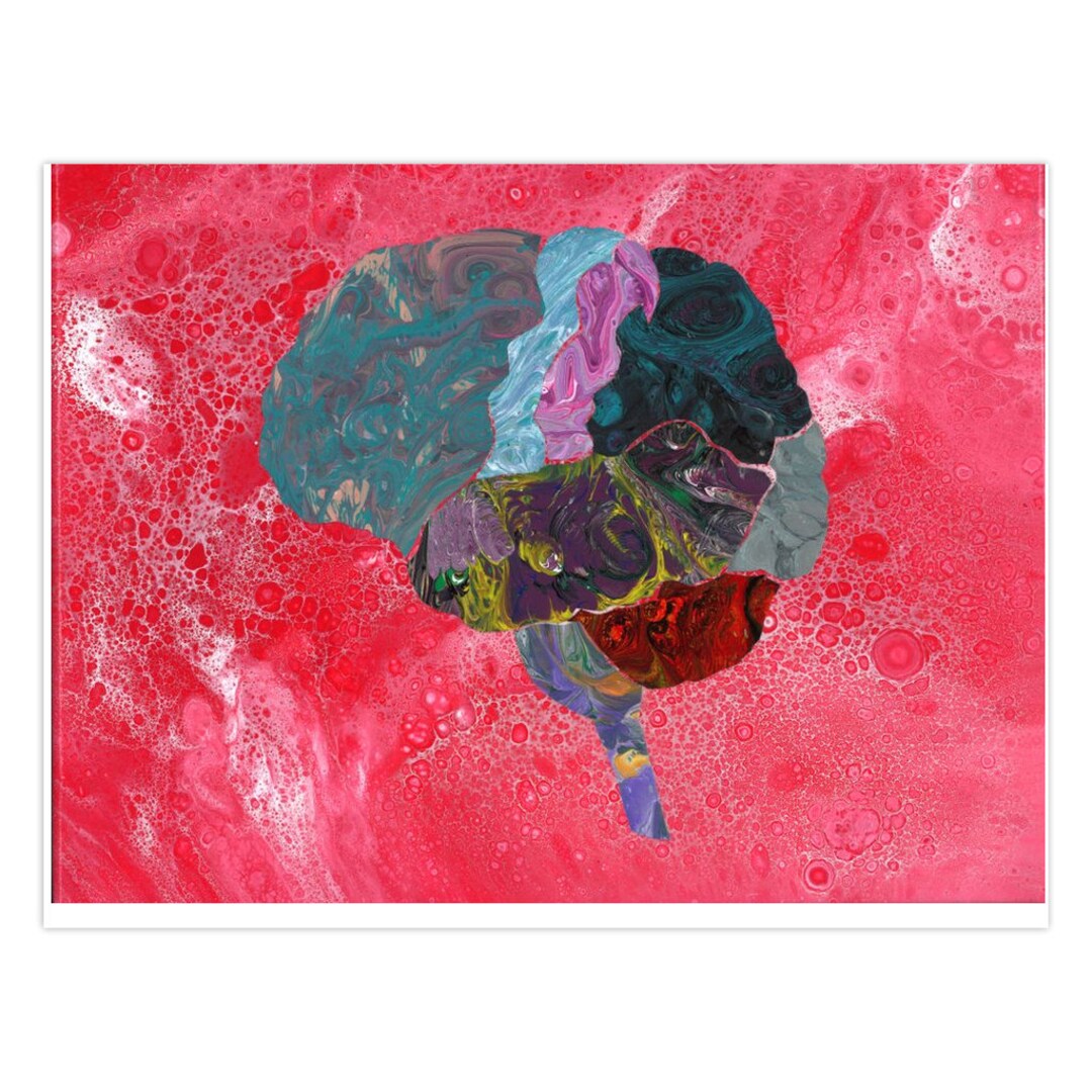 Red Galactic Brain Greeting Card - Supporting Stroke and Brain Injury ...
