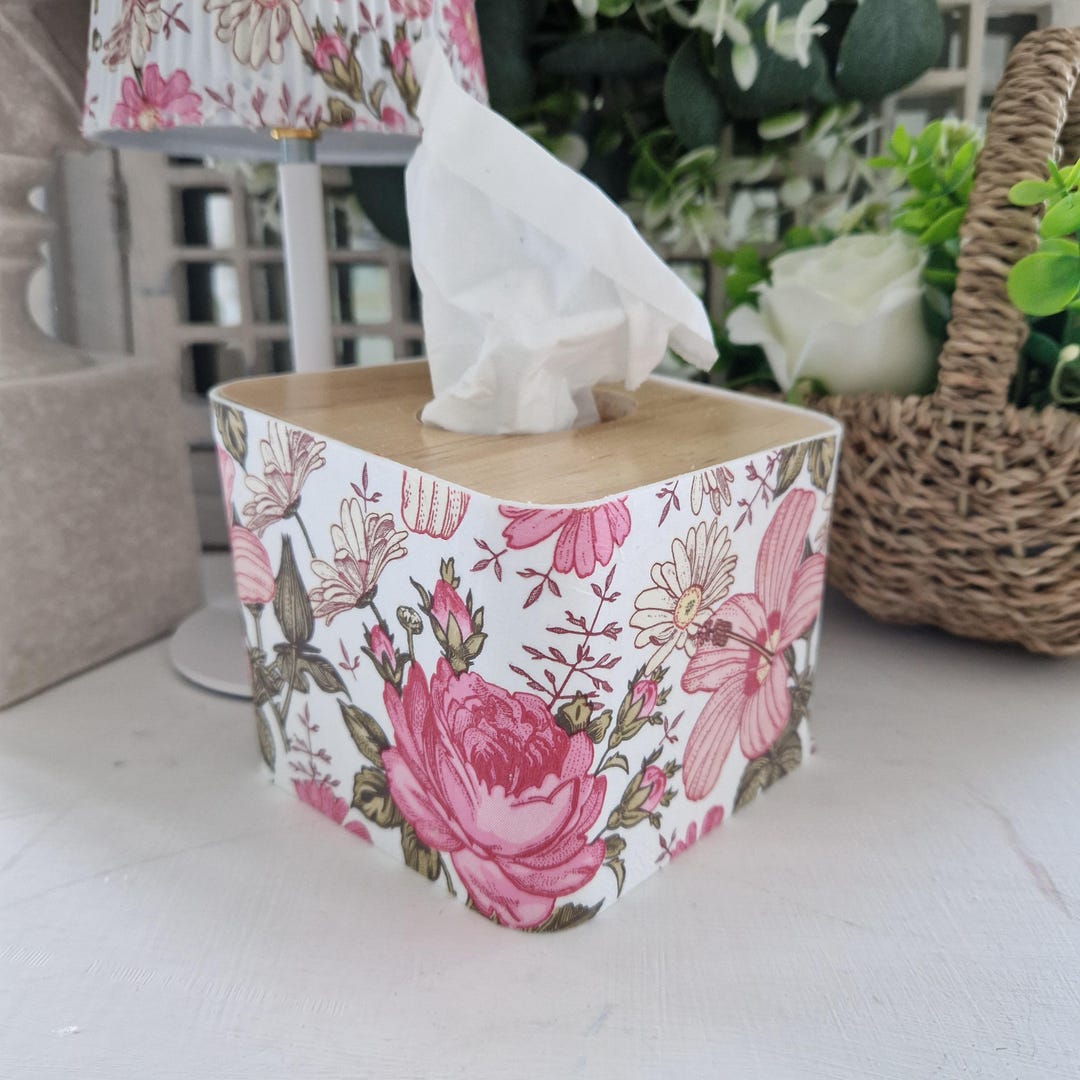 Beautiful Decoupaged Pink Floral Design Tissue Box. Available in Five ...