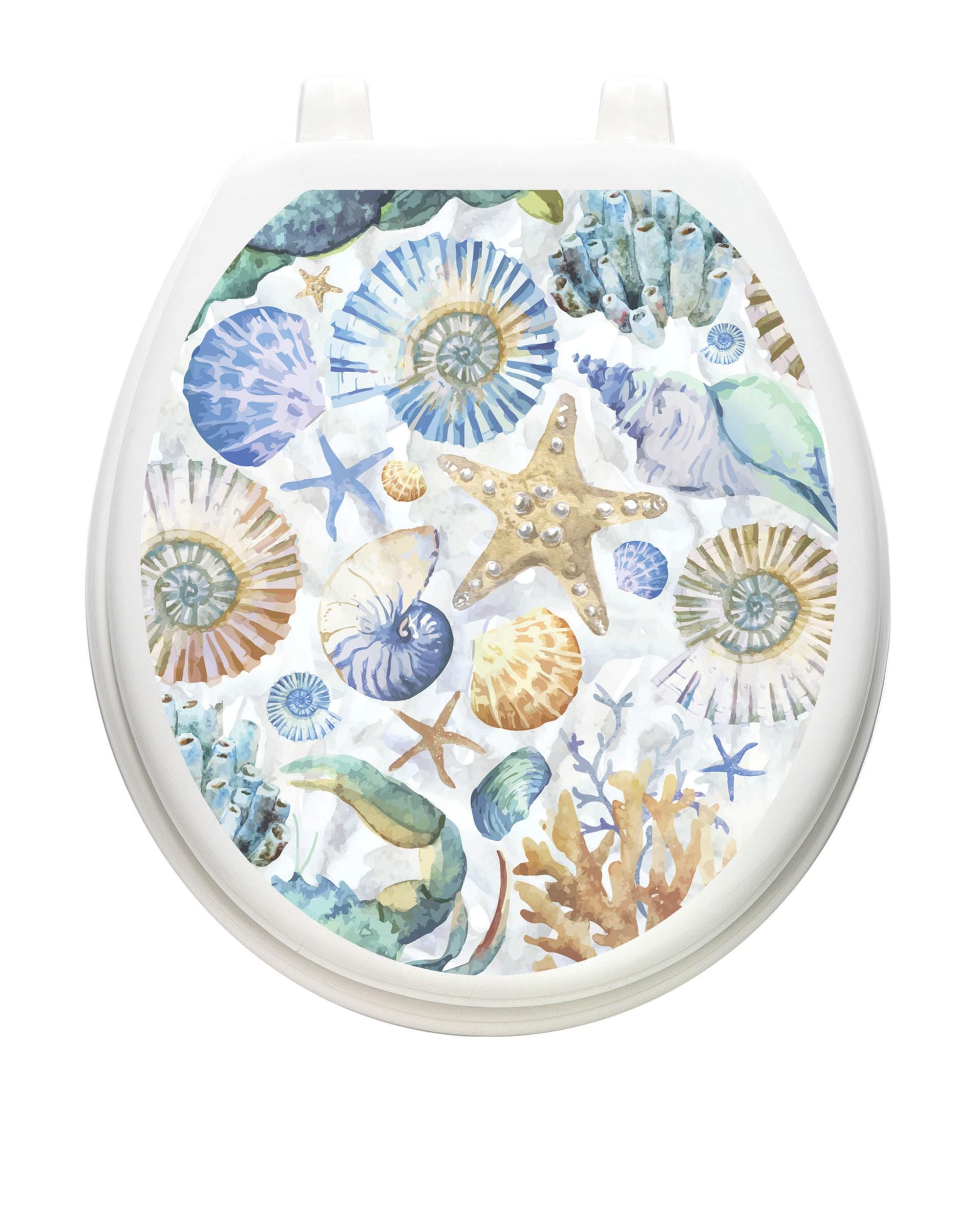 Blue Seashells Toilet Seat Decal: Removable Coastal Bathroom Decor - Etsy