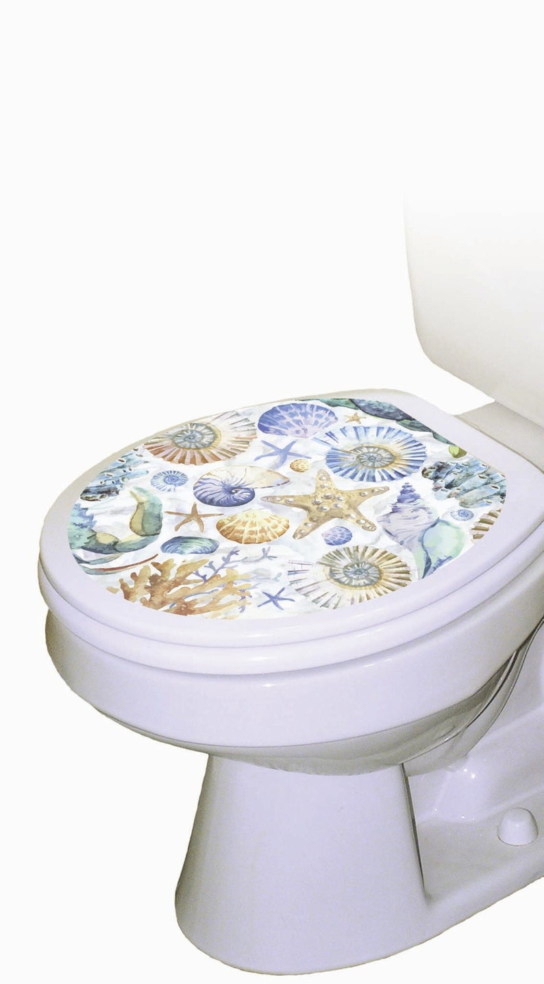 Blue Seashells Toilet Seat Decal: Removable Coastal Bathroom Decor - Etsy