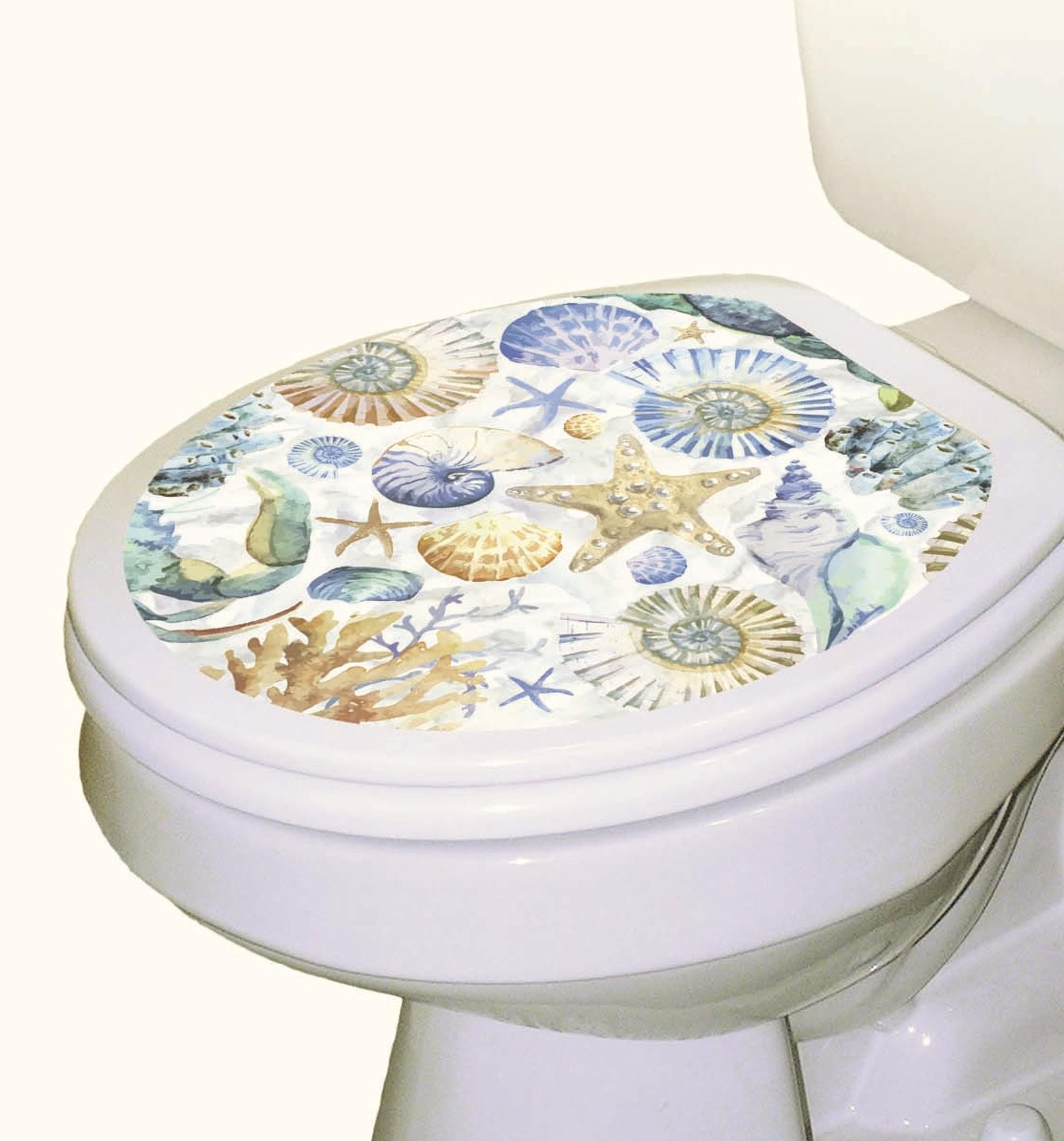 Blue Seashells Toilet Seat Decal: Removable Coastal Bathroom Decor - Etsy