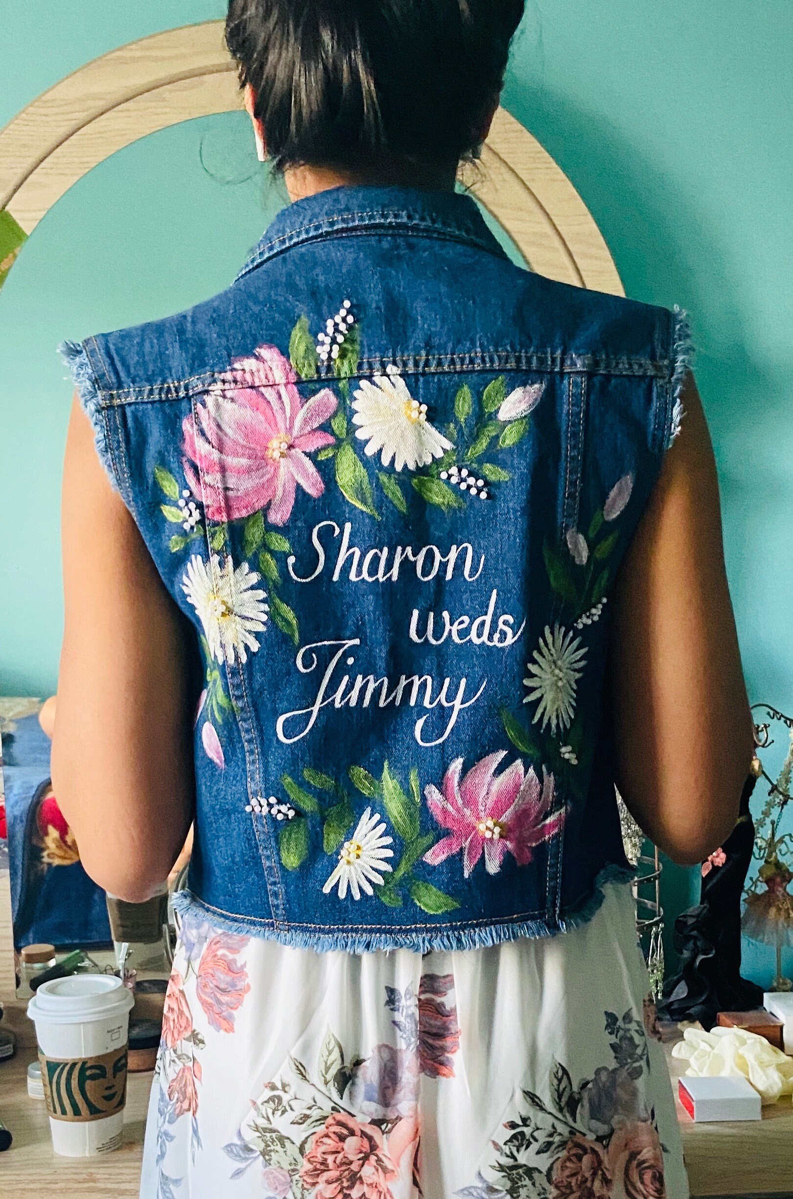 Wedding Floral Hand Painted Customized Denim Vest/jacket With - Etsy