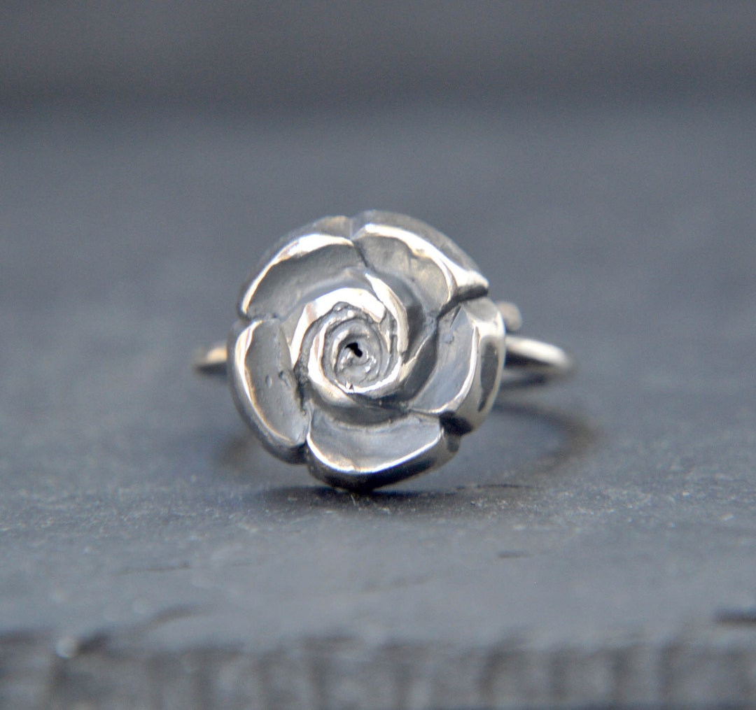 Artistic Ring Rustic Sterling Ring Carved Flower Ring 50th - Etsy