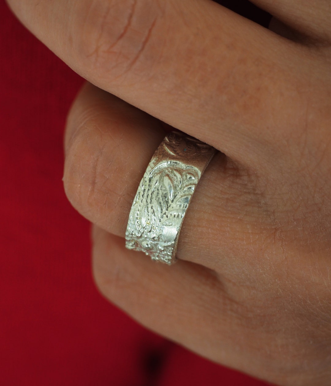 Floral Patern Ring, Artistic Ring, Rustic Sterling Ring, Aesthetic ...