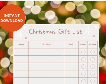 Christmas Gift List Template - Etsy