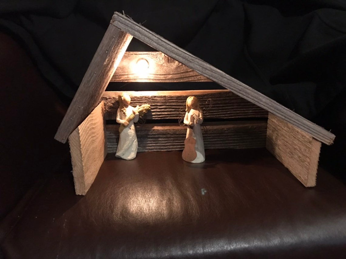 Rustic Lighted Handmade Wooden Nativity Manger Stable - Etsy