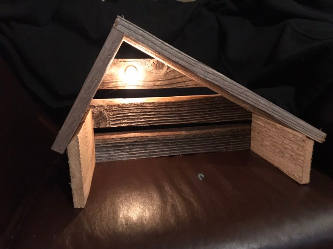 Rustic Lighted Handmade Wooden Nativity Manger Stable | Etsy