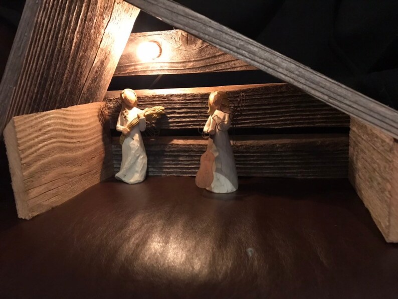 Rustic Lighted Handmade Wooden Nativity Manger Stable - Etsy