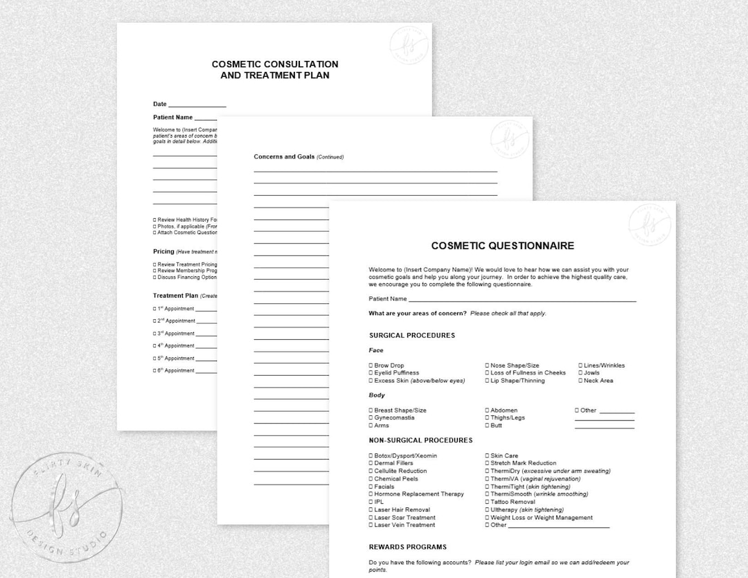 Cosmetic Questionnaire Form | Consultation and Treatment Plan Form ...