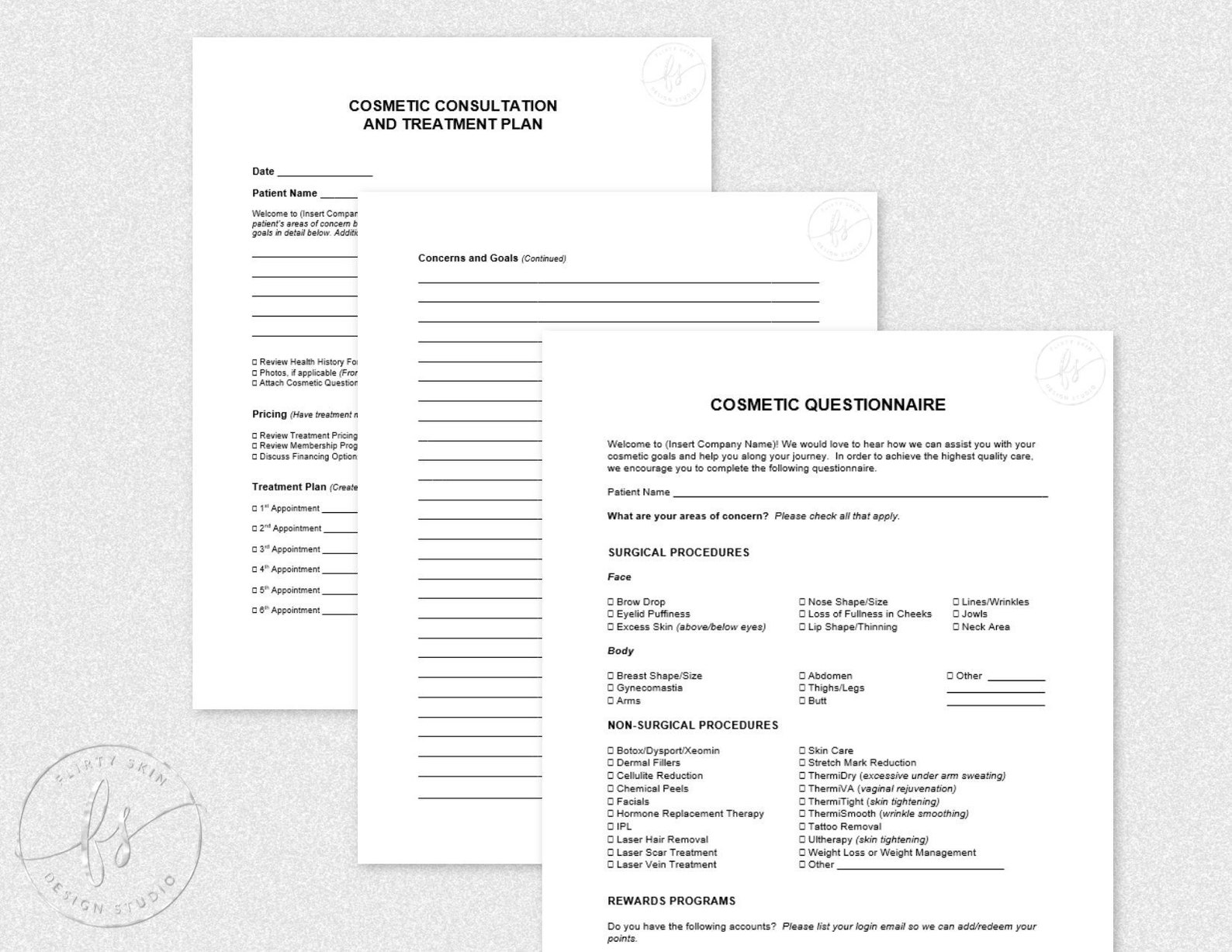 Cosmetic Questionnaire Form | Consultation and Treatment Plan Form ...