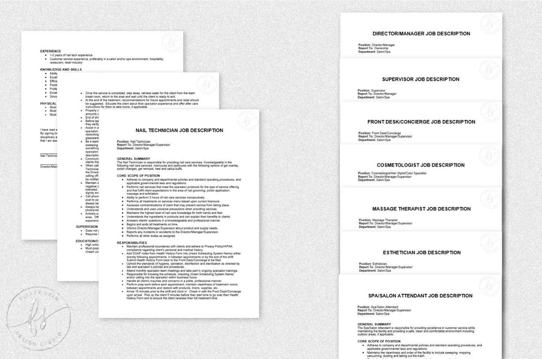 Job Descriptions | Spa and Salon Business Owners | Opening a Spa or ...