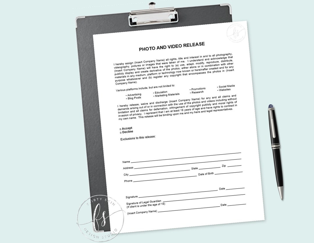Photo and Video Release Form | Spa | Salon | Esthetician | Massage ...