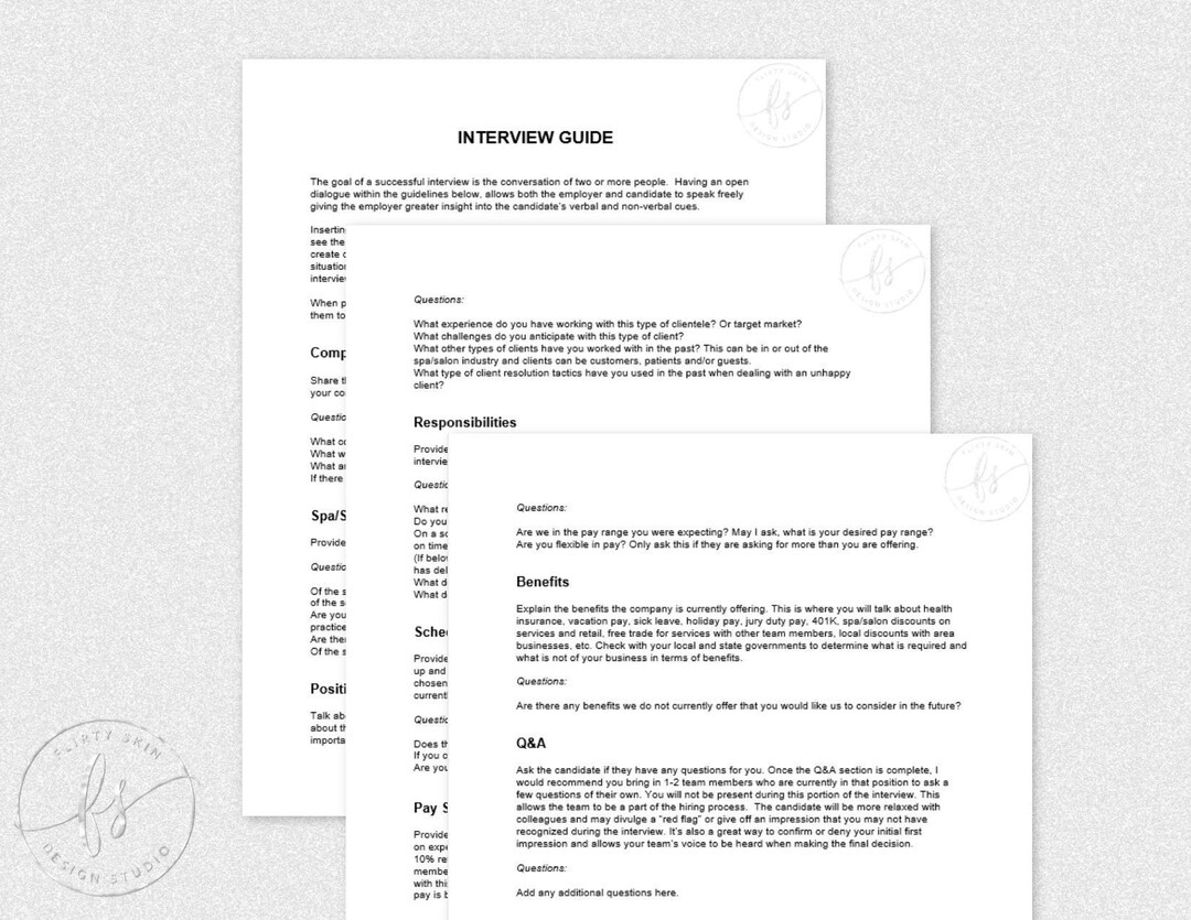 Interview Guide | Spa and Salon Business Owners | Instructional Guide ...