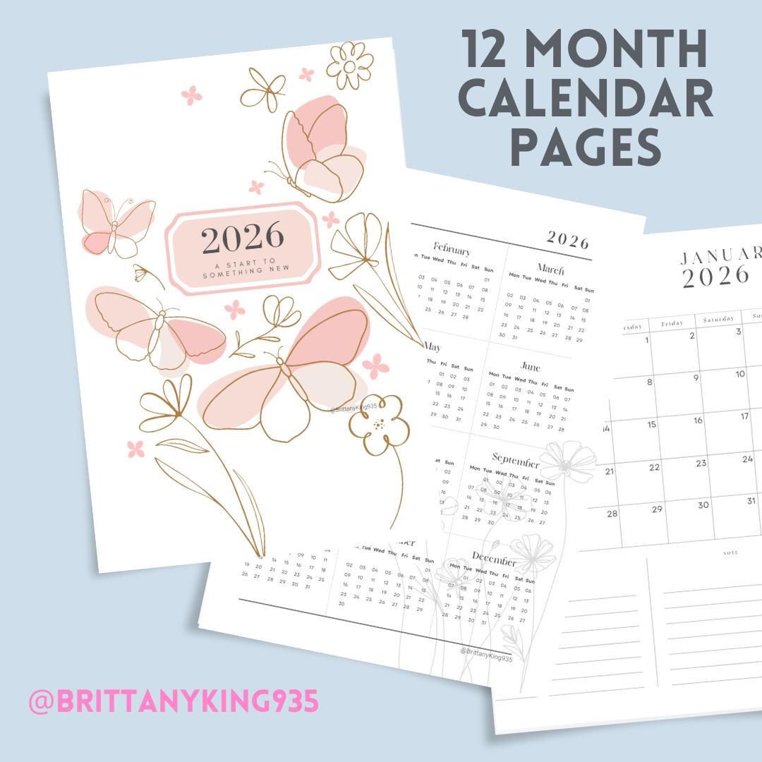 12 Month Calendar Pages - 2 Files - 2026 Monthly Calendar Template ...