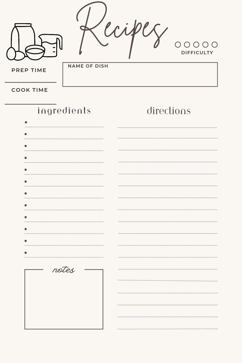 Recipe Book Template Printable Digital Download Pdf Etsy