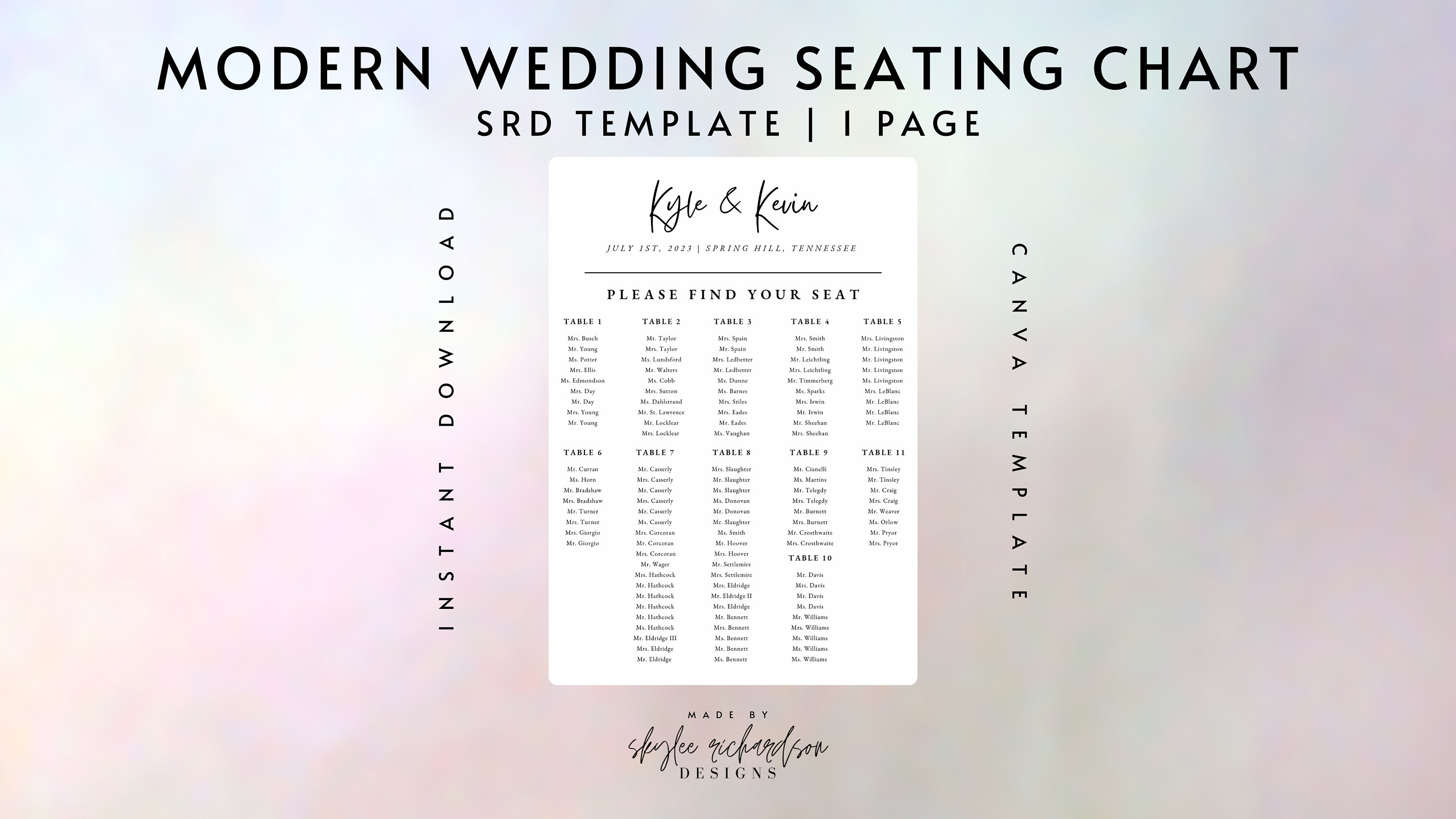 Modern Wedding Seating Chart Template | CUSTOMIZABLE CANVA TEMPLATE ...