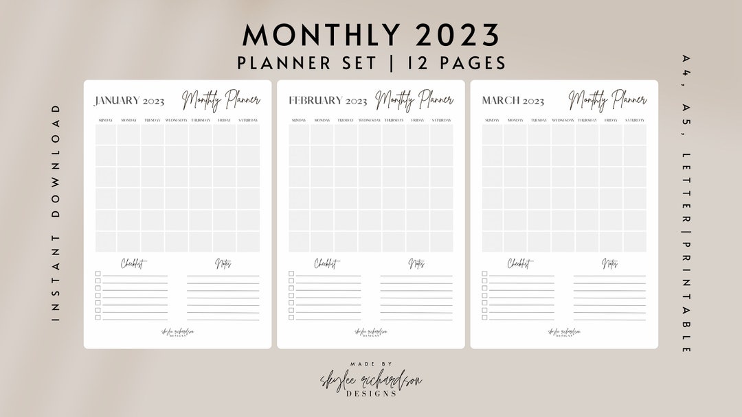 Modern 2023 Monthly Planner Set | PRINTABLE DIGITAL DOWNLOAD | A4, A5 ...