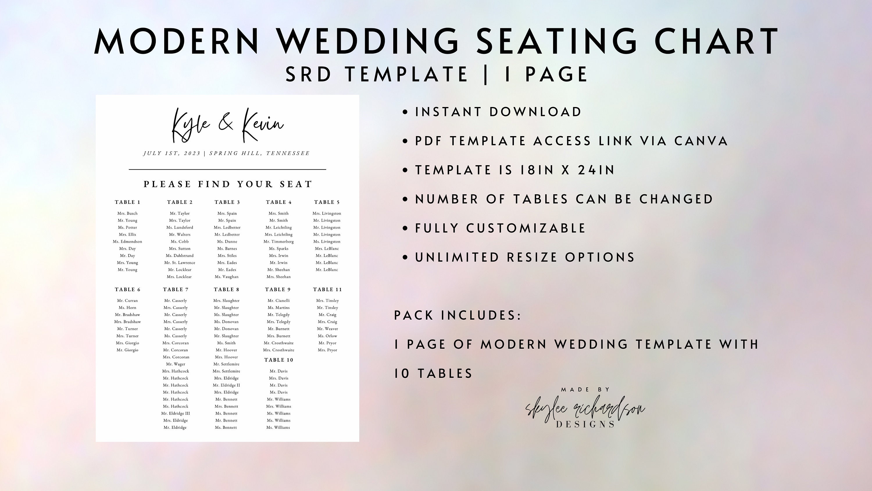 Modern Wedding Seating Chart Template | CUSTOMIZABLE CANVA TEMPLATE ...