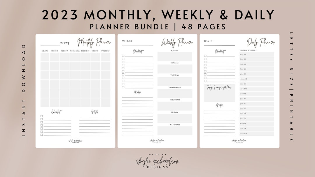 Modern 2023 Monthly, Weekly & Daily Planner Bundle | PRINTABLE DIGITAL ...
