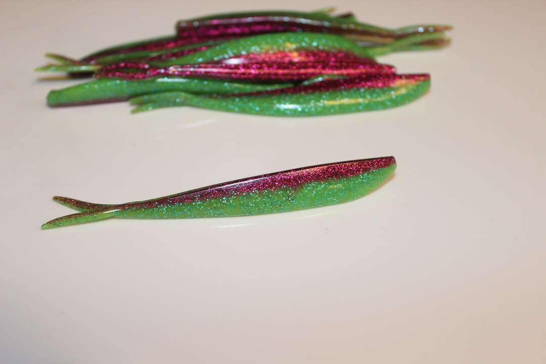 8 Pack Chartreuse & Purple (pimp Daddy) Split Tail Minnows - Etsy