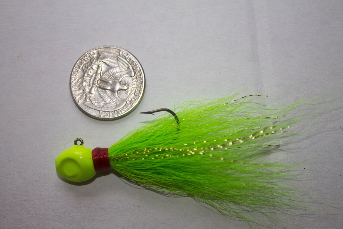 2 pk 1/4 oz. Chartreuse Bucktail Jigs | Etsy