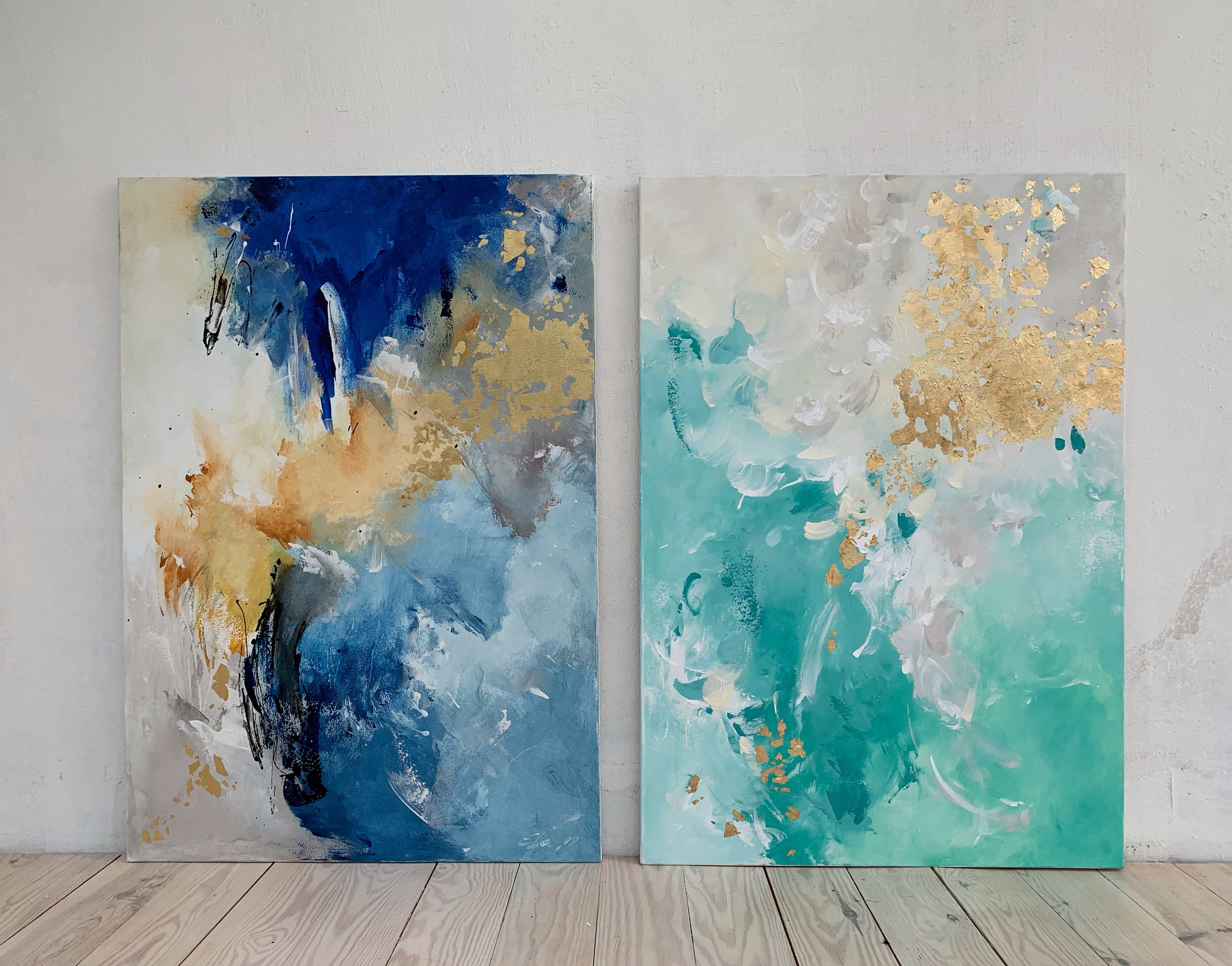 Extra Large Wall Art Abstract Golden Acrylic Painting Gold-plated ...