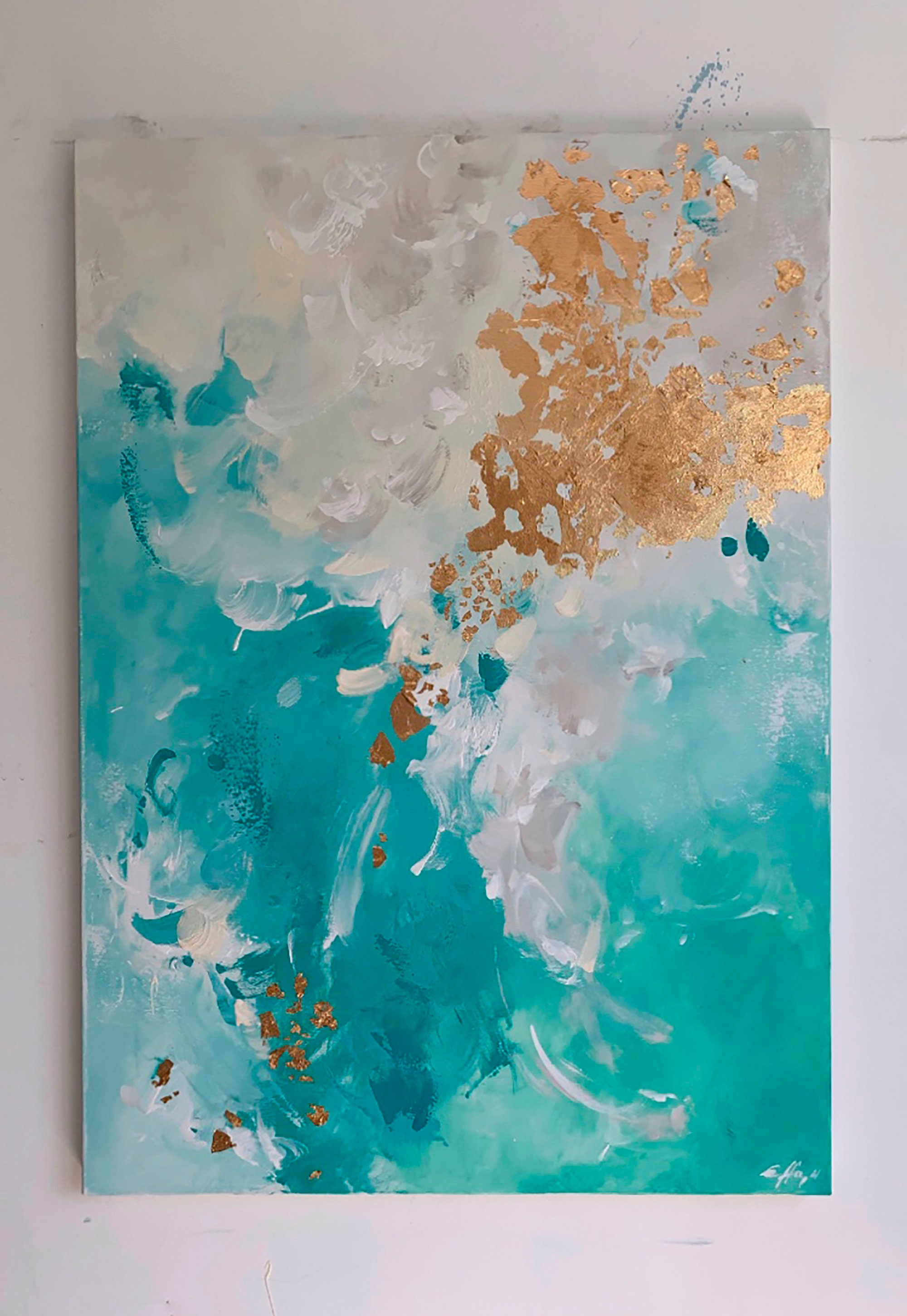 Extra Large Wall Art Abstract Golden Acrylic Painting Gold-plated ...