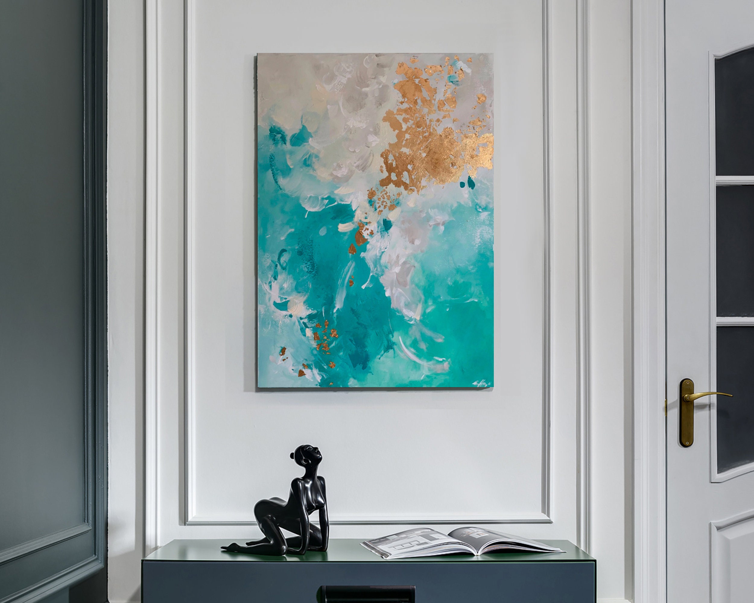 Extra Large Wall Art Abstract Golden Acrylic Painting Gold-plated ...