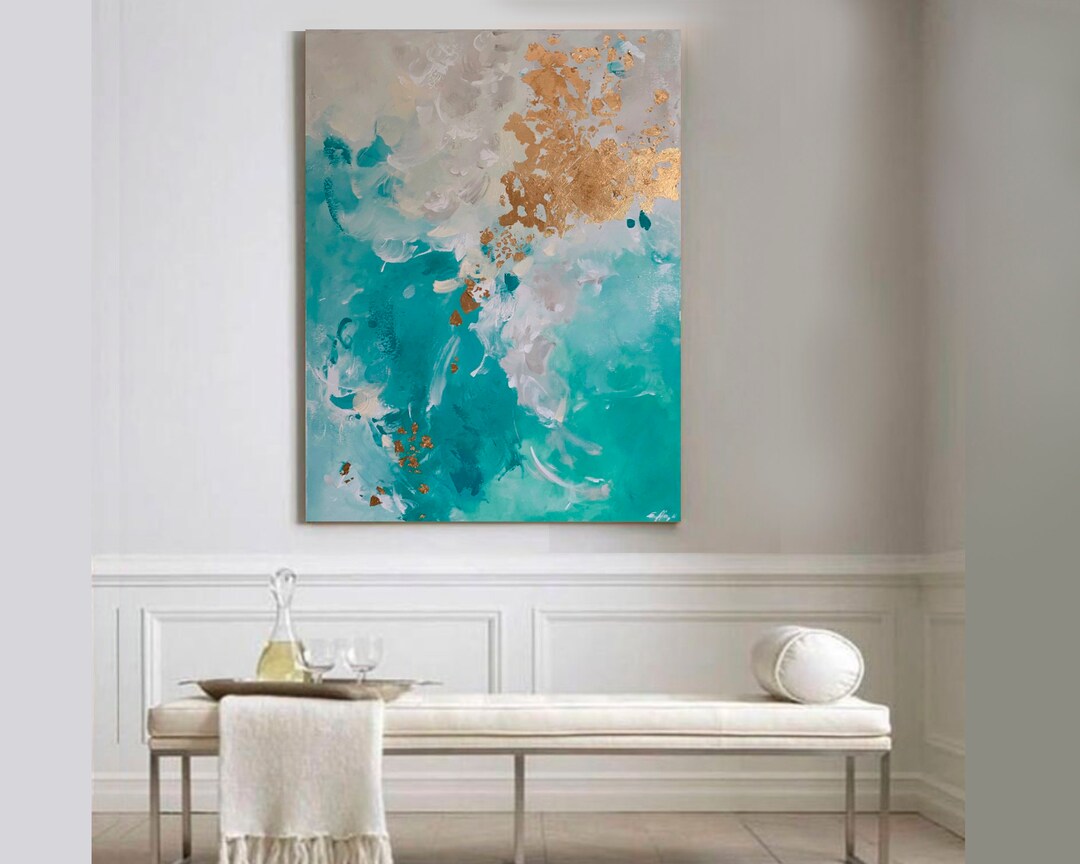 Extra Large Wall Art Abstract Golden Acrylic Painting Gold-plated ...
