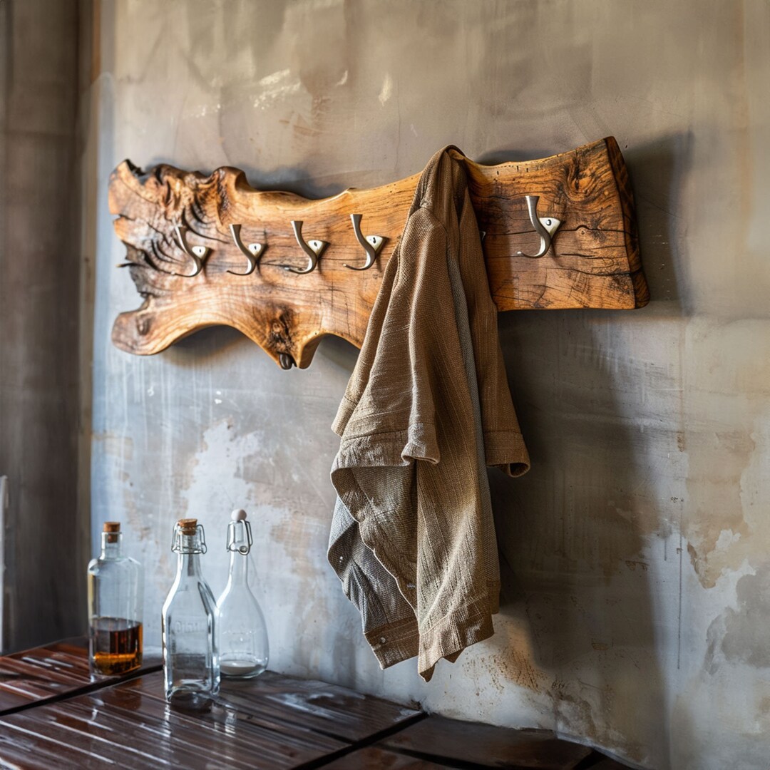 Solid Wood Coat Rack Wall Mount Wood Coat Hanger Rustic Wall Coat Rack ...