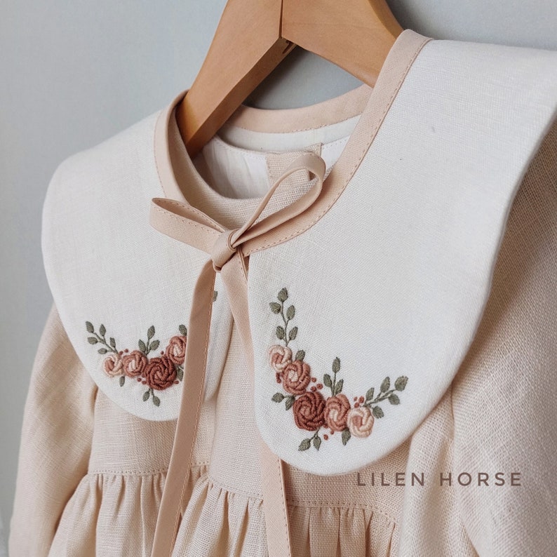 Hand-embroidered Linen Collar – Dimensional Rose Floral Accessory - Etsy