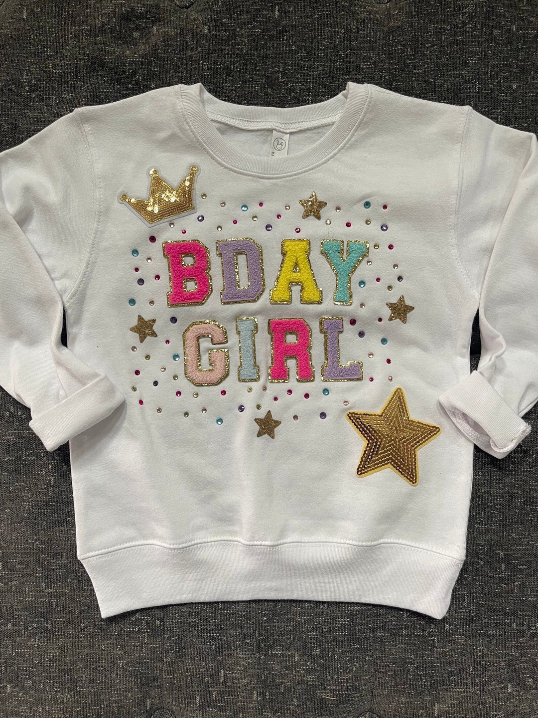 Glitter Letter Patch Sweatshirt, Girls Embroidered Crewneck ...