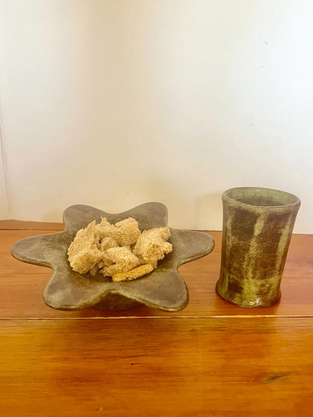 Portable Communion Set Handmade Pottery Green Glaze Intinction Small ...