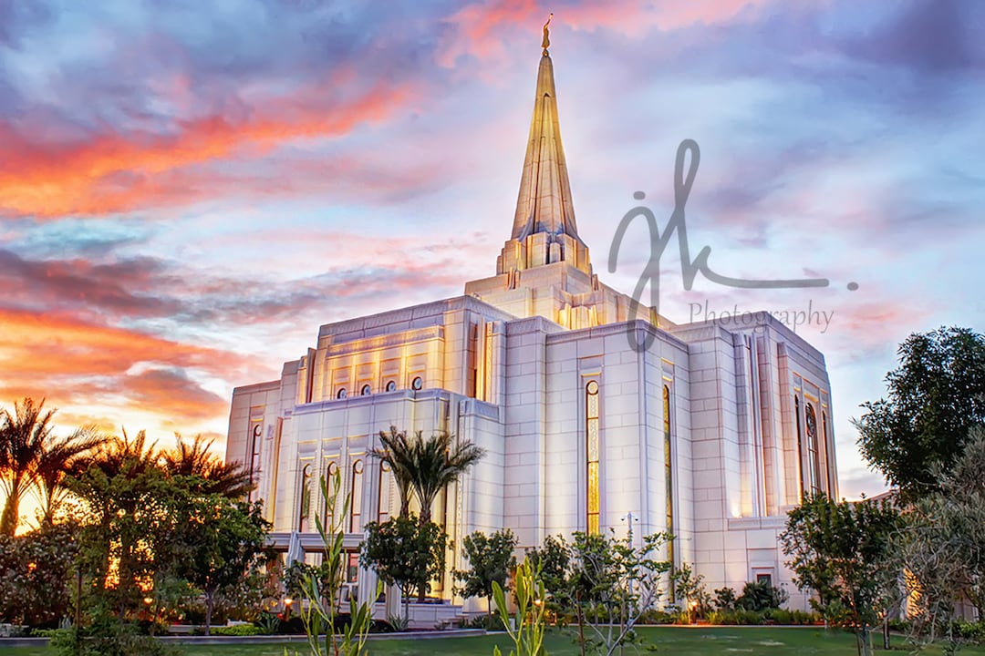 Gilbert Arizona LDS Temple at Sunset -- Temple Wall Art -- Mormon Art ...