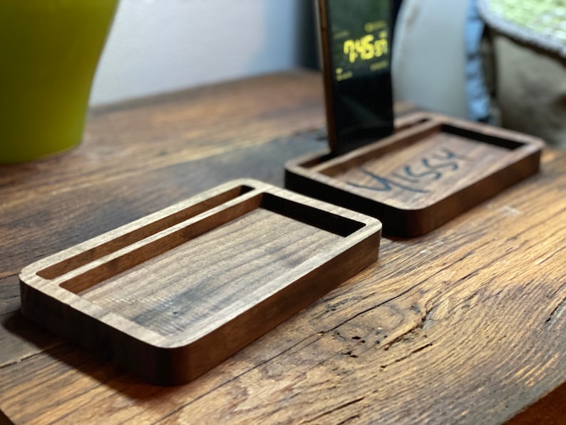 Wood Tray Smartphone Stand Catchall Personalize Iphone | Etsy