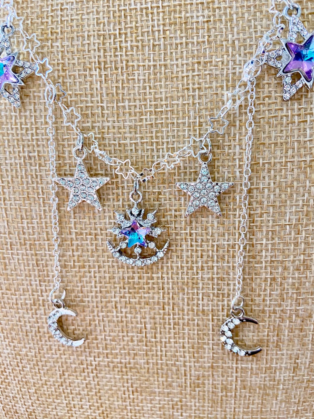 Silver Star Chain With Sparkly Blue and Silver Star Charms and ...
