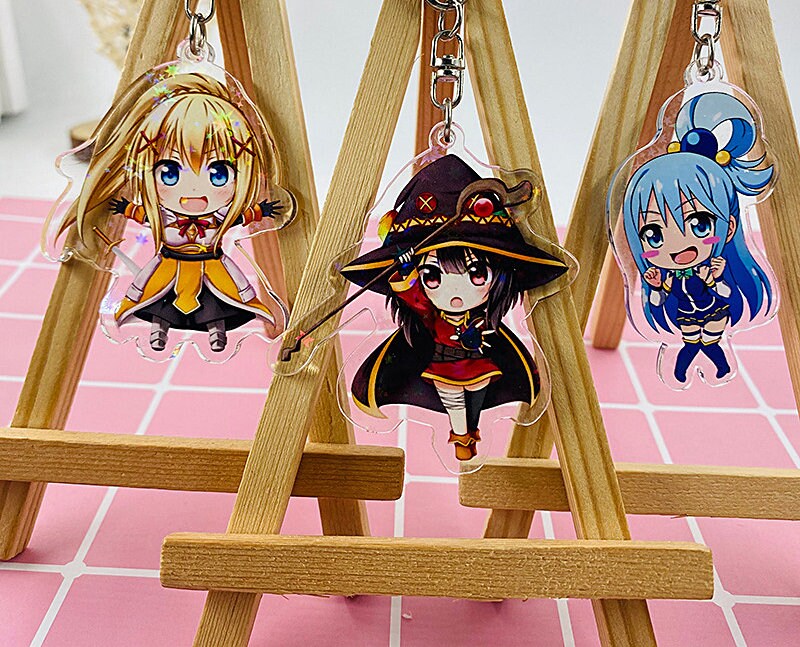 Set of 3 KonoSuba God's Blessing Anime Acrylic Keychain Megumin Aqua ...