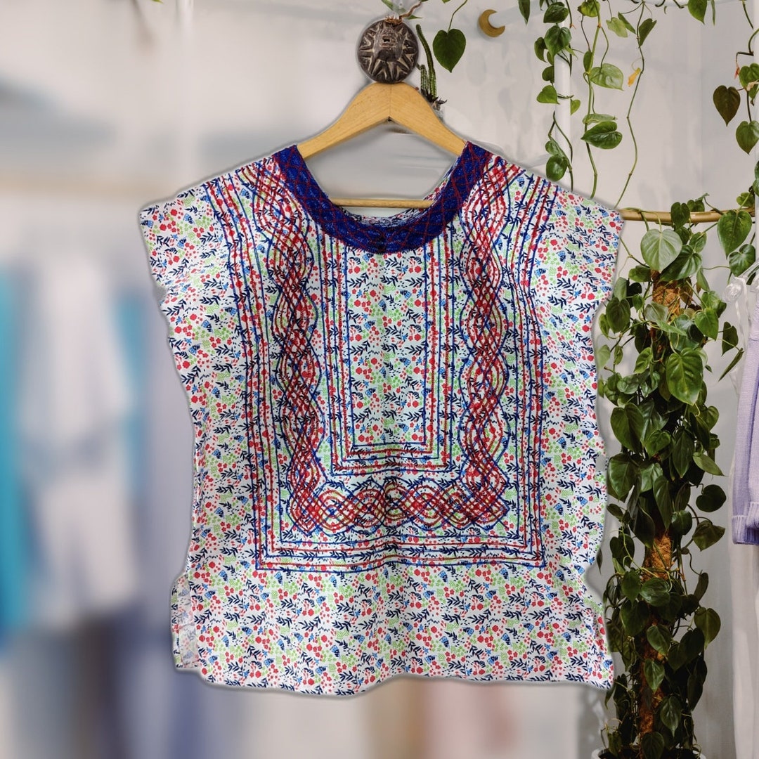 Floral Boxy Blouse Handmade Embroidered Mexican Floral Tunic Blouse - Etsy
